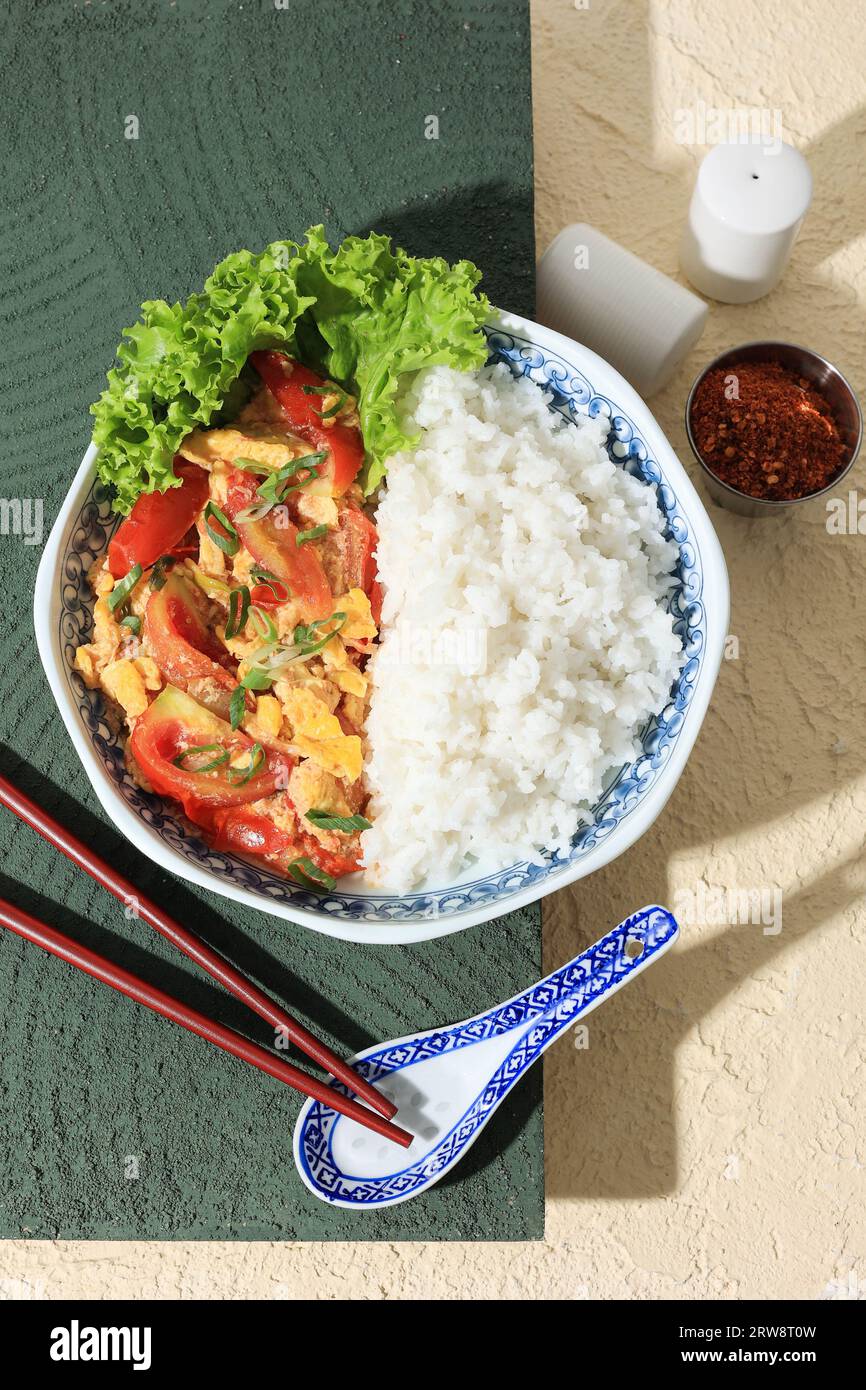 Stir Fry Chinese Tomato Egg or Fan Qie Chao Dan, Served with White Rice ...