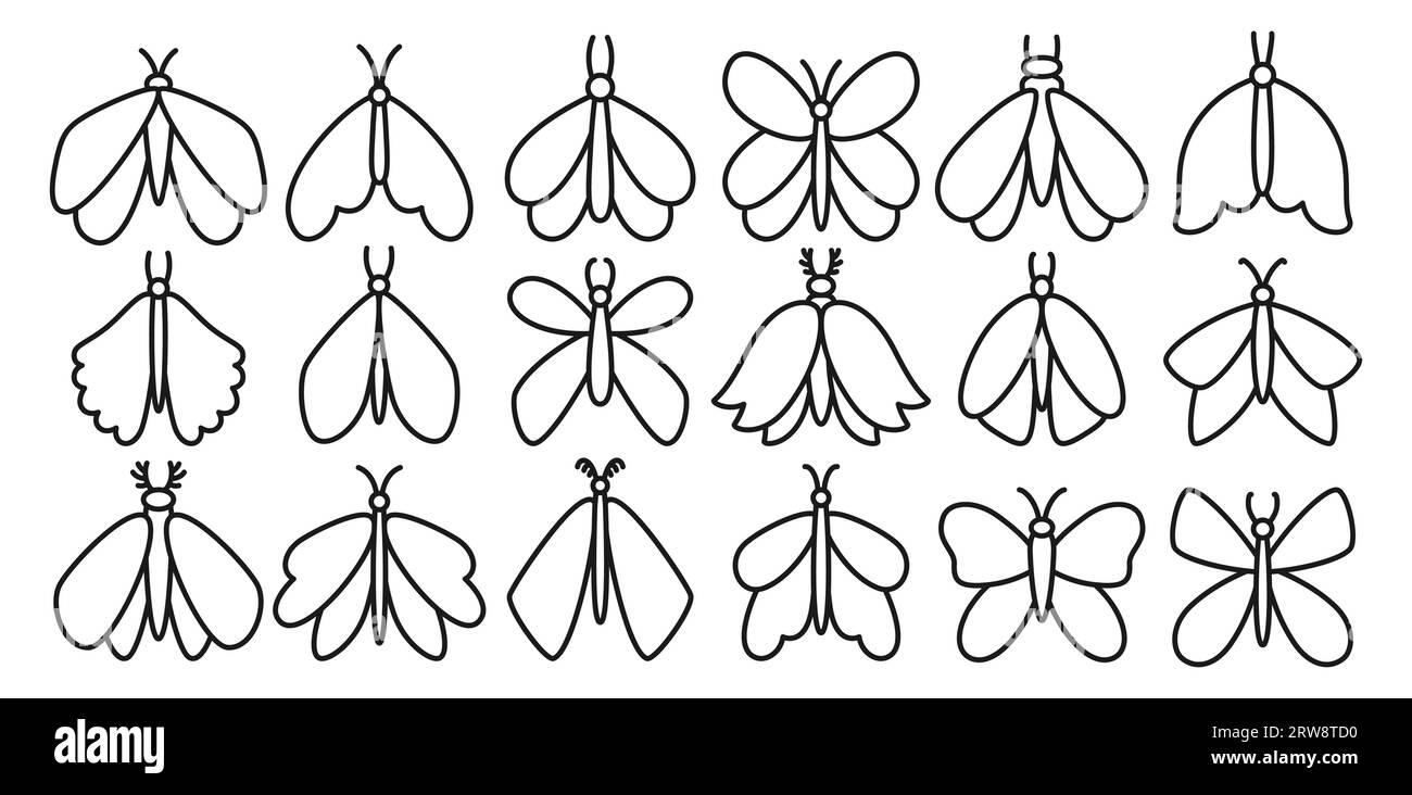 Butterfly or moth simple icon set. Retro bohemian symbol insects with ...
