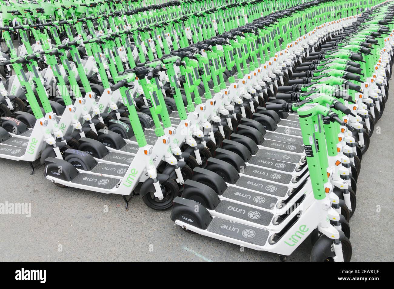 Seattle - September 17, 2023; Large number of Lime Micromobility ...