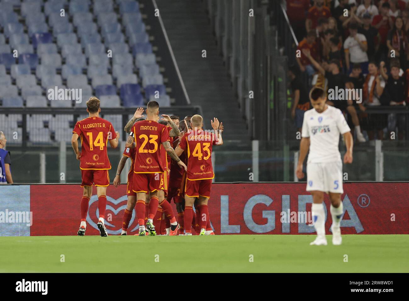 Roma’s Portuguese midfielder Renato Sanches celebrates after scoring a ...