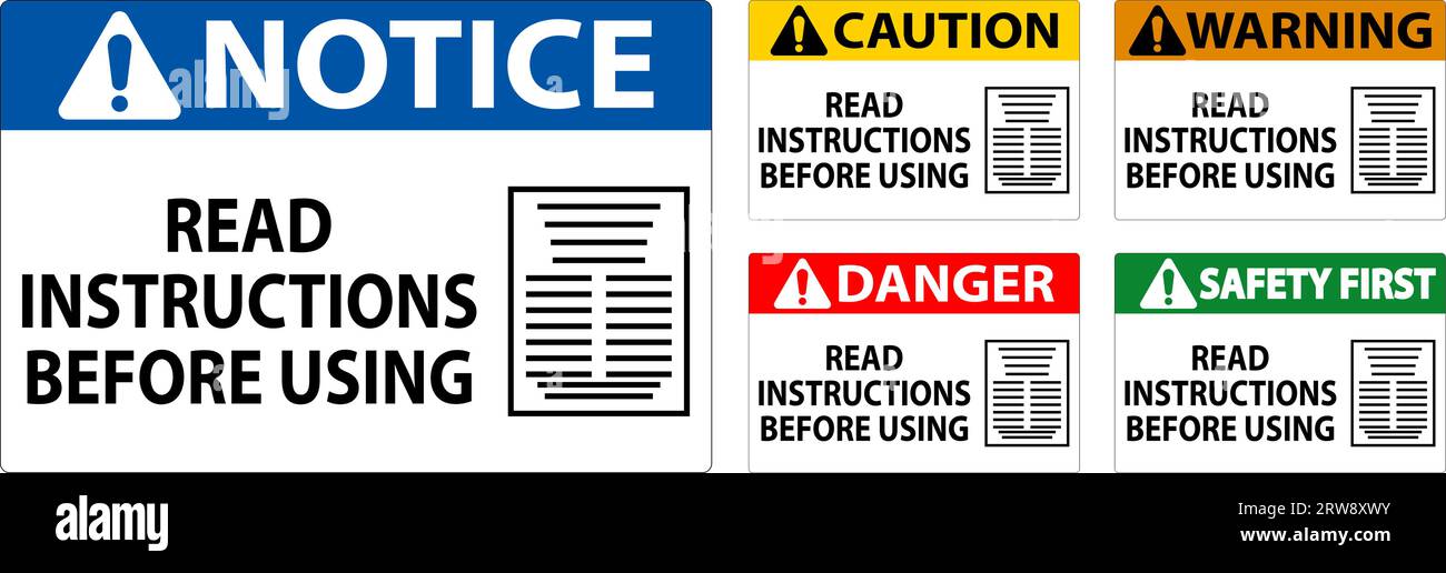 Caution Machine Sign Read Instructions Before Using Stock Vector Image ...