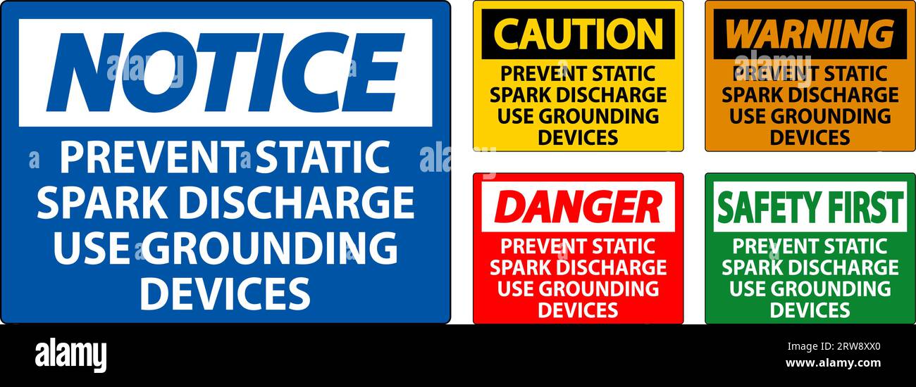 Caution Sign Prevent Static Spark Discharge Use Grounding Devices Stock ...