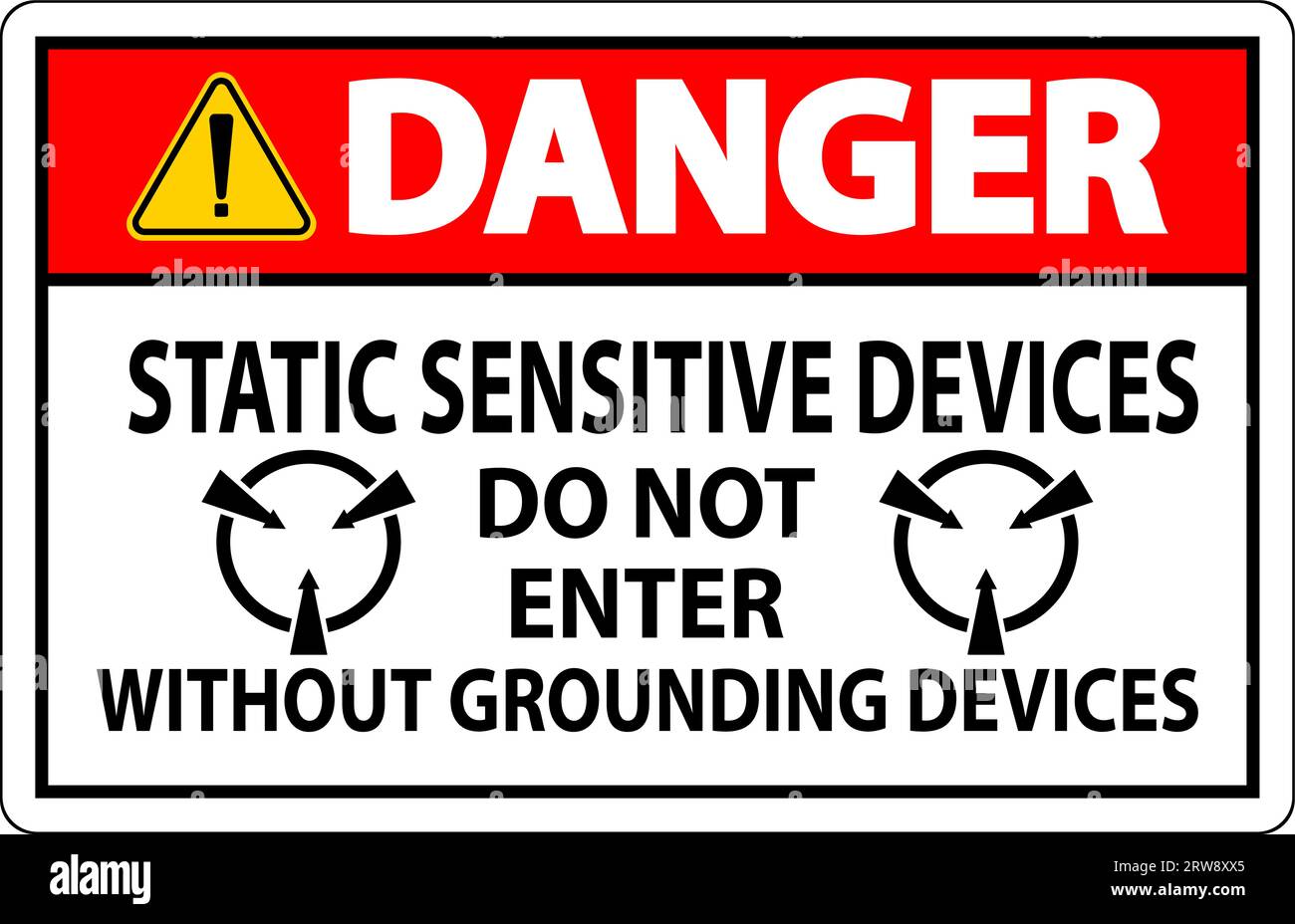 Danger Sign Static Sensitive Devices Do Not Enter Without Grounding Devices Stock Vector Image