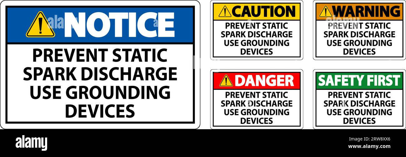 Caution Sign Prevent Static Spark Discharge Use Grounding Devices Stock ...