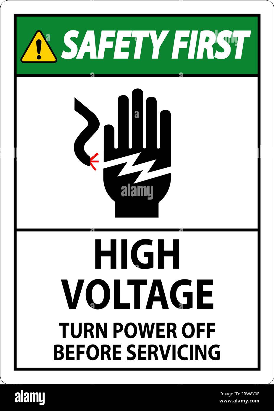 Safety First Sign High Voltage - Turn Power Off Before Servicing Stock ...