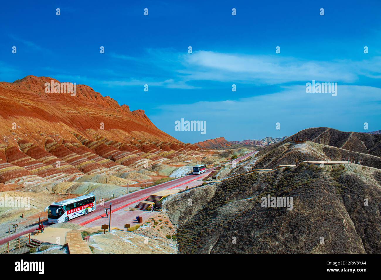 The way through the rainbow Colorful rock formations in the Zhangye ...
