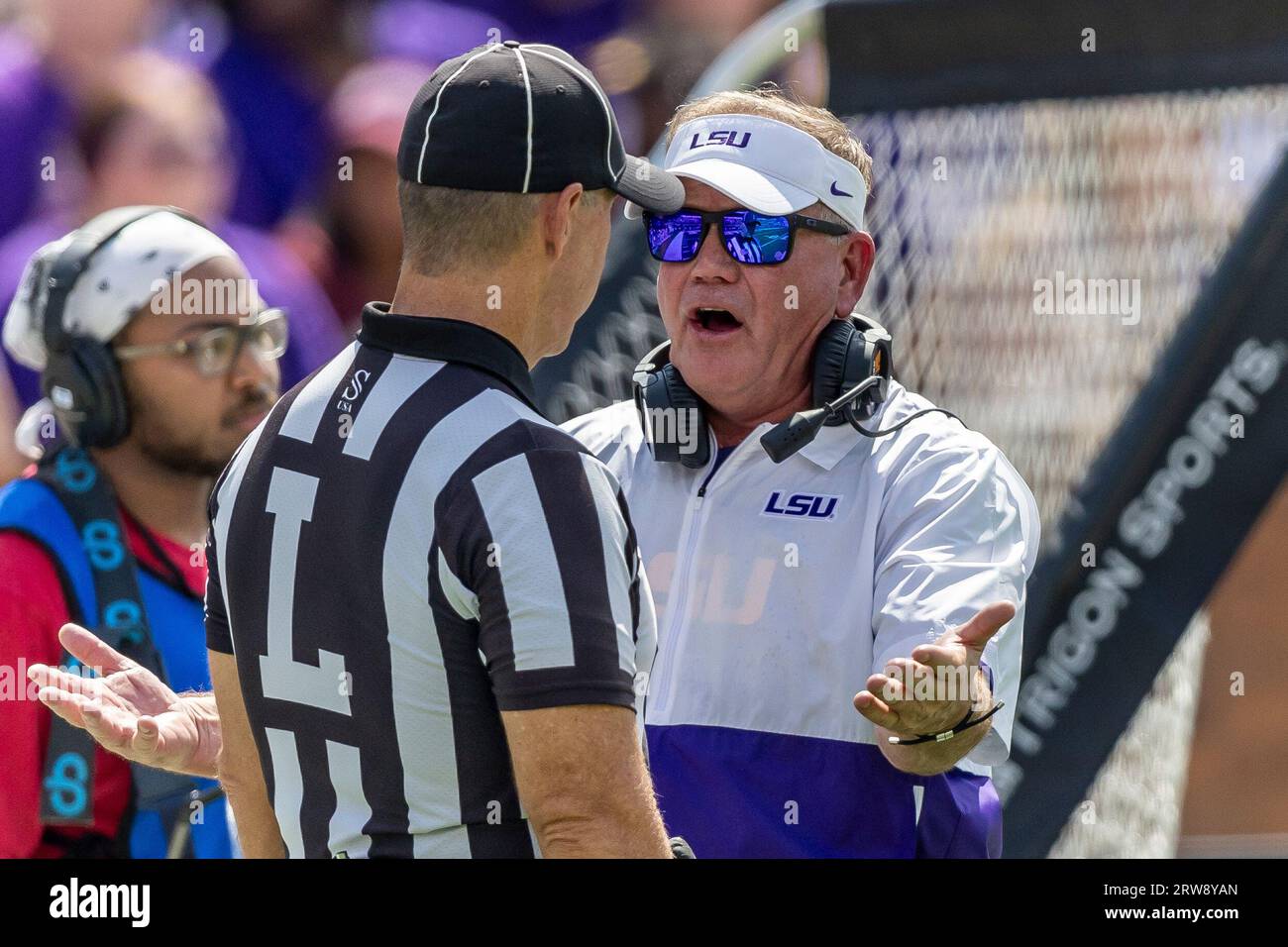 LSU head coach Brian Kelly argues a call during the first half of an ...