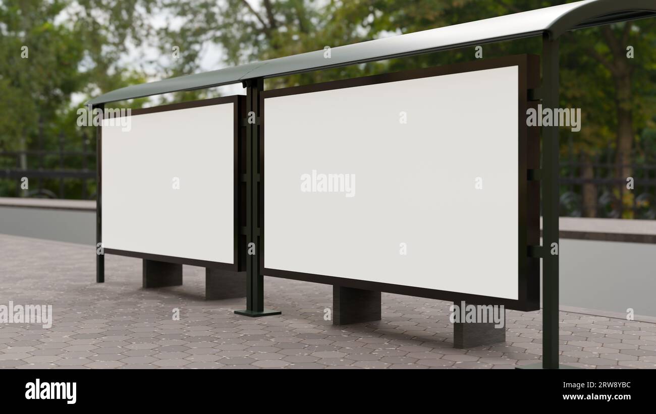 Large empty horizontal commercial billboards mockup mounted in the back ...