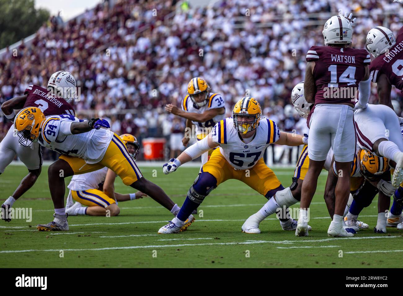 LSU defensive end Paris Shand (94) and offensive lineman Bo Bordelon ...