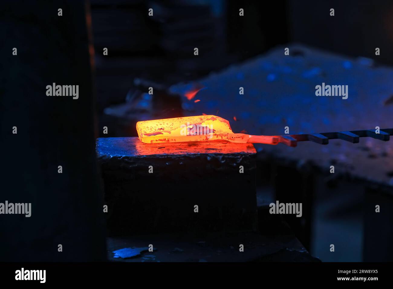 The steel billet in high temperature forging is in a hardware tool ...