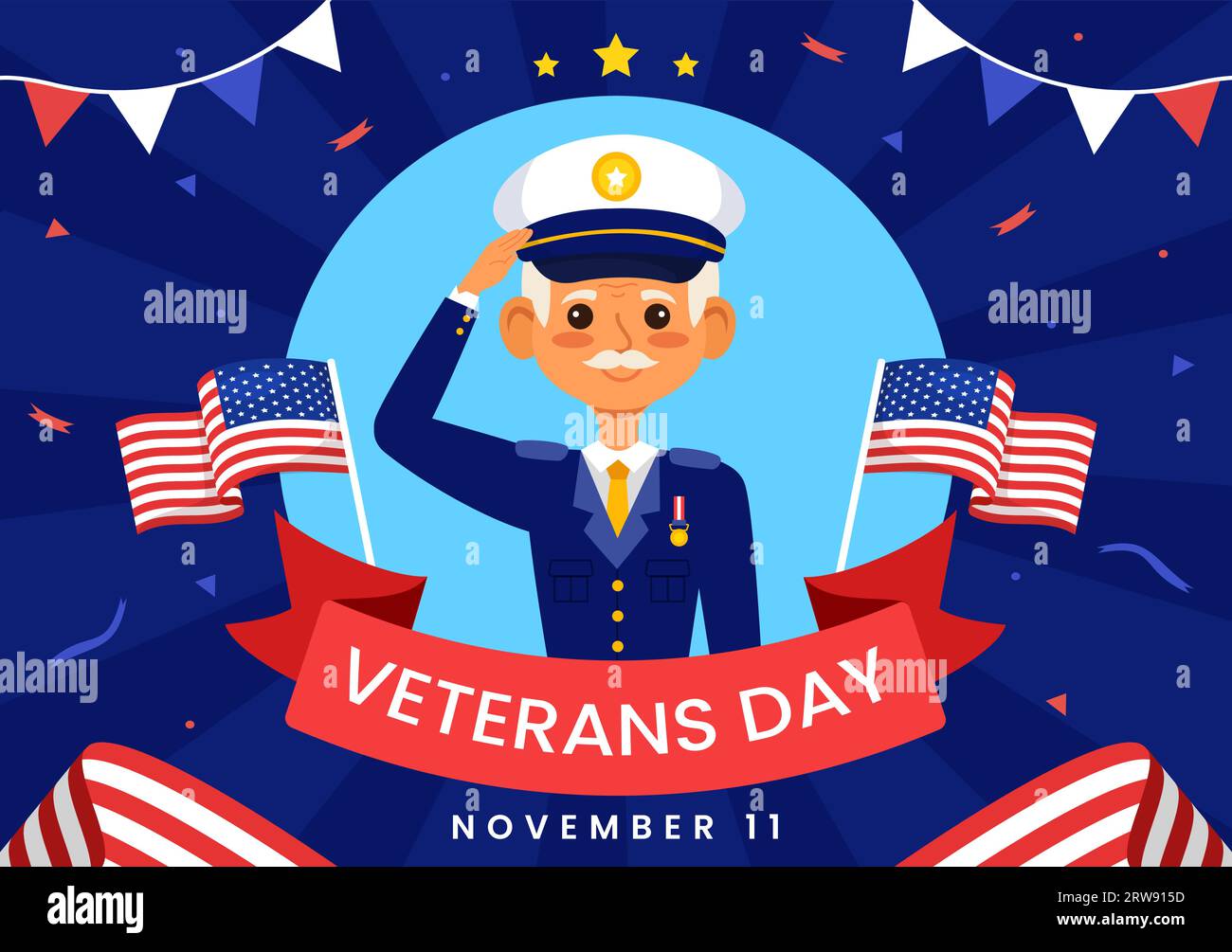 Happy Veterans Day Vector Illustration on 11 November with USA Flag and ...