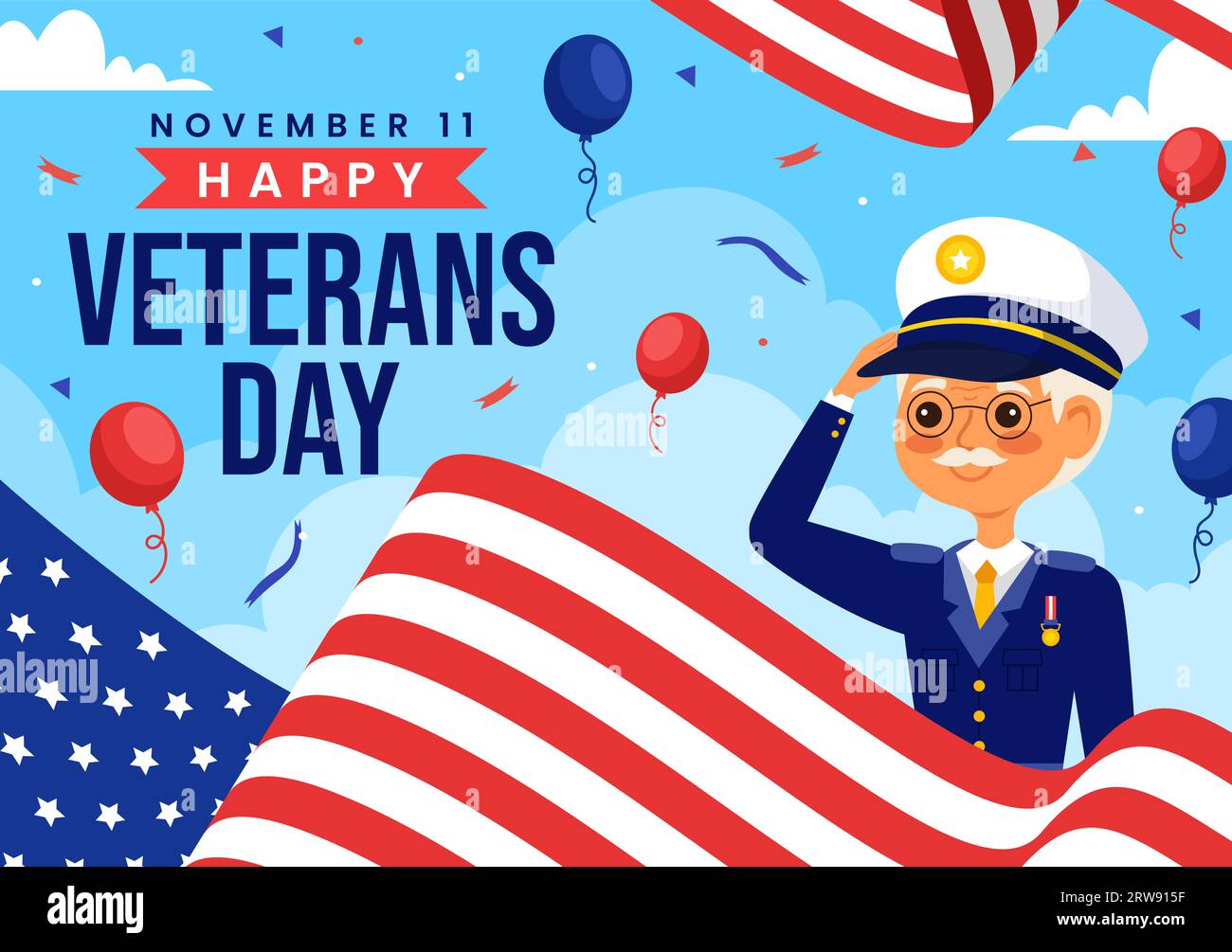 Happy Veterans Day Vector Illustration on 11 November with USA Flag and ...