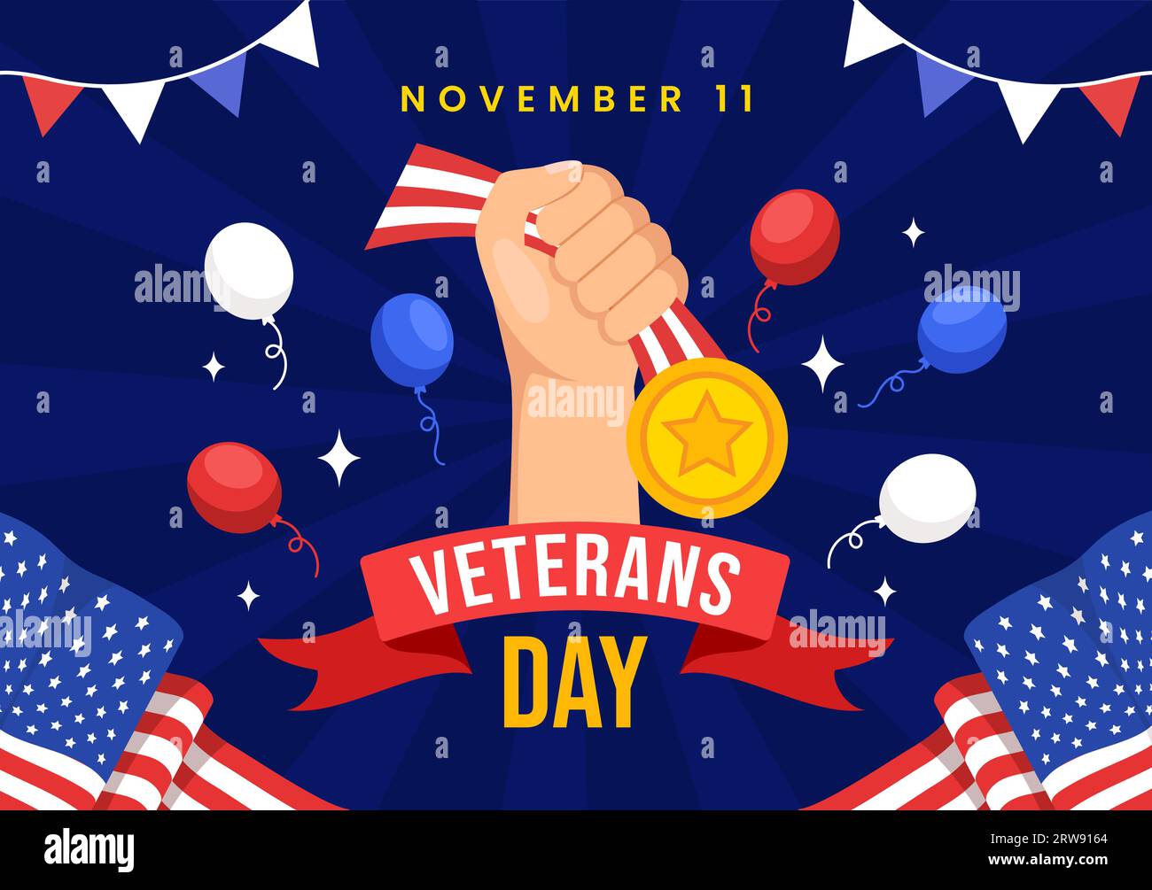 Happy Veterans Day Vector Illustration on 11 November with USA Flag and ...