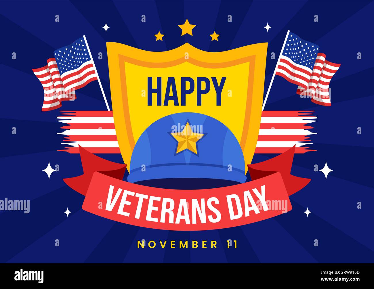 Happy Veterans Day Vector Illustration on 11 November with USA Flag and Soldiers for Honoring ...