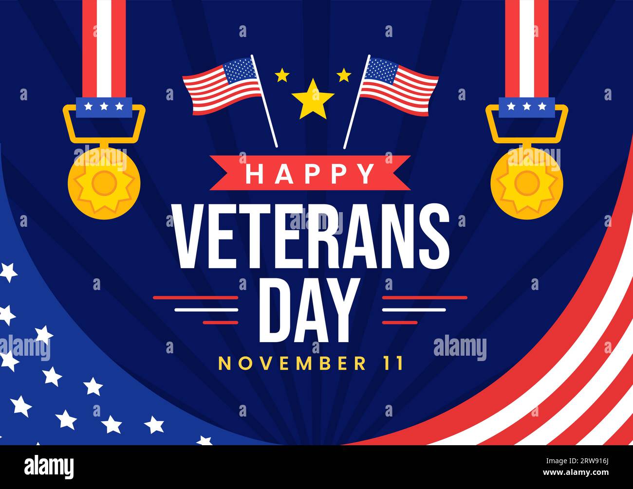 Happy Veterans Day Vector Illustration on 11 November with USA Flag and ...