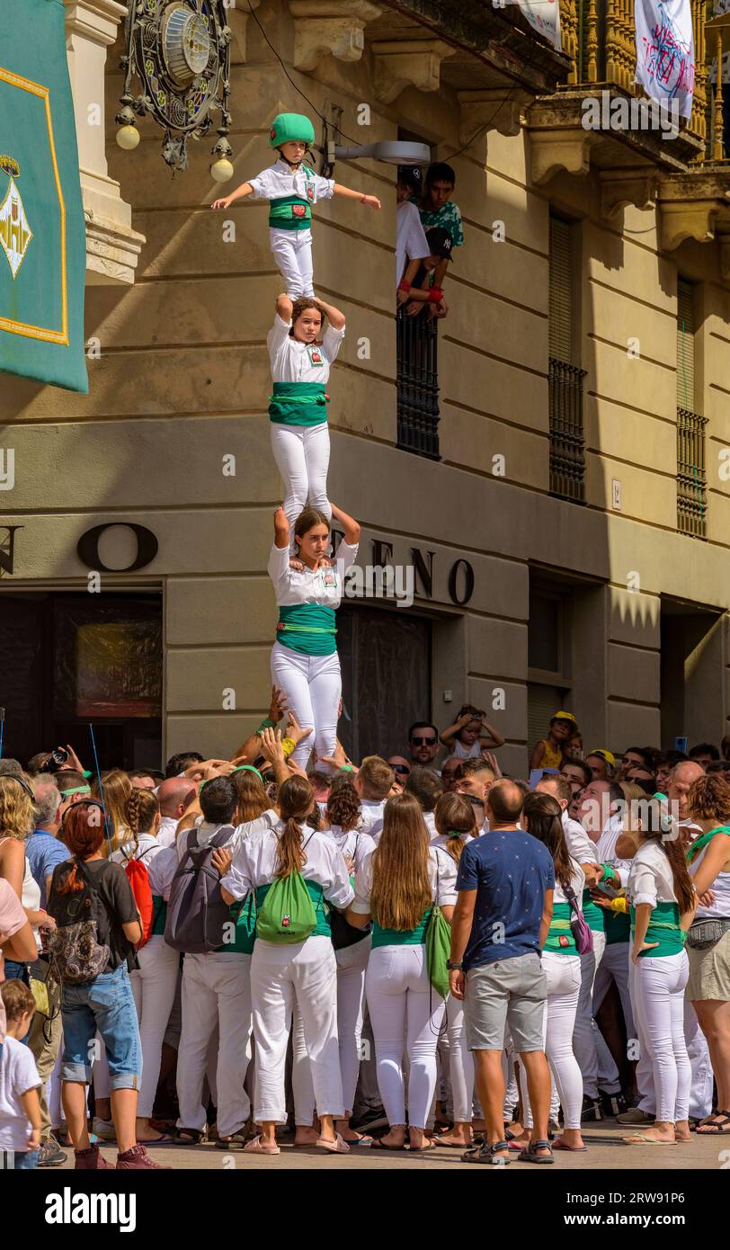Castells (human towers) on the Sant Fèlix day of 2022. The main ...