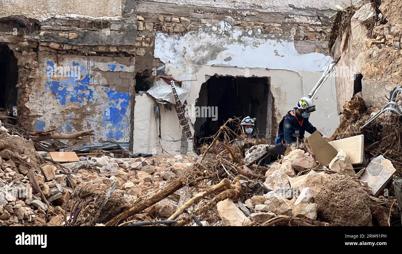 Derna, Libya. 17th Sep, 2023. Members of the international rescue team ...