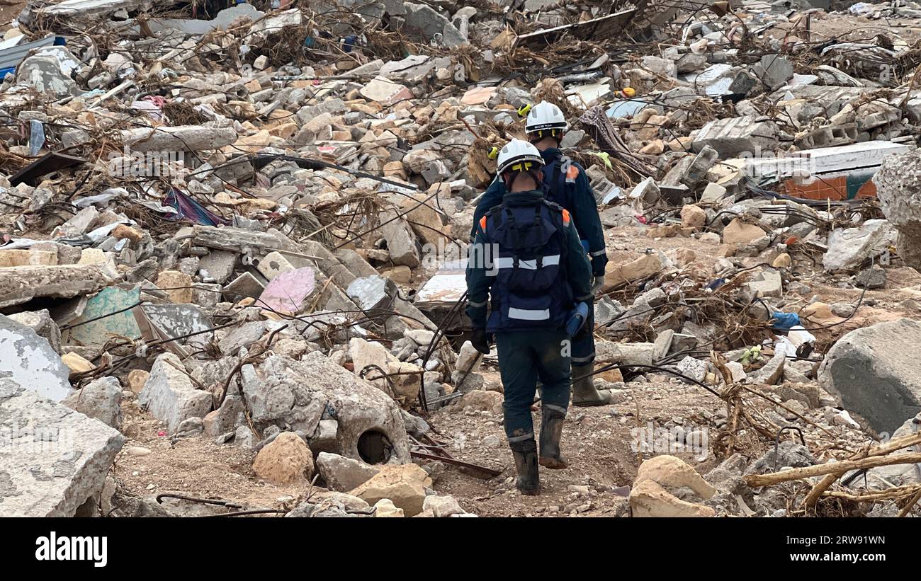 Derna, Libya. 17th Sep, 2023. Members of the international rescue team ...