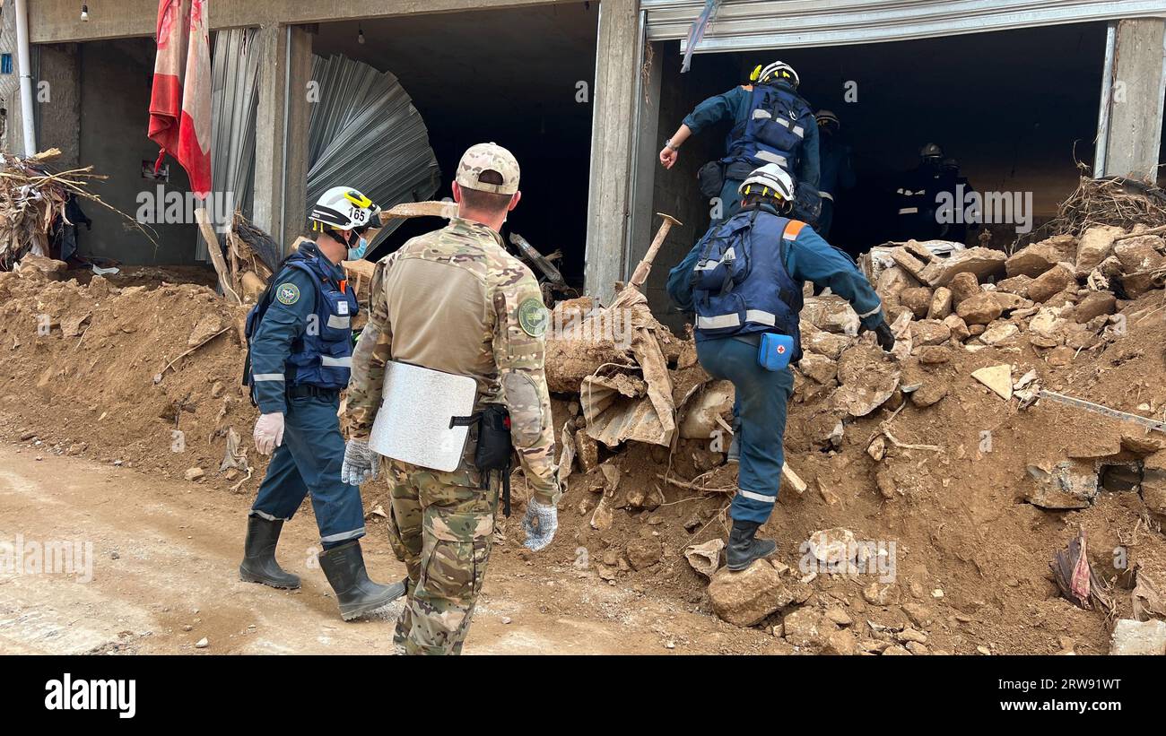 Derna, Libya. 17th Sep, 2023. Members of the international rescue team ...