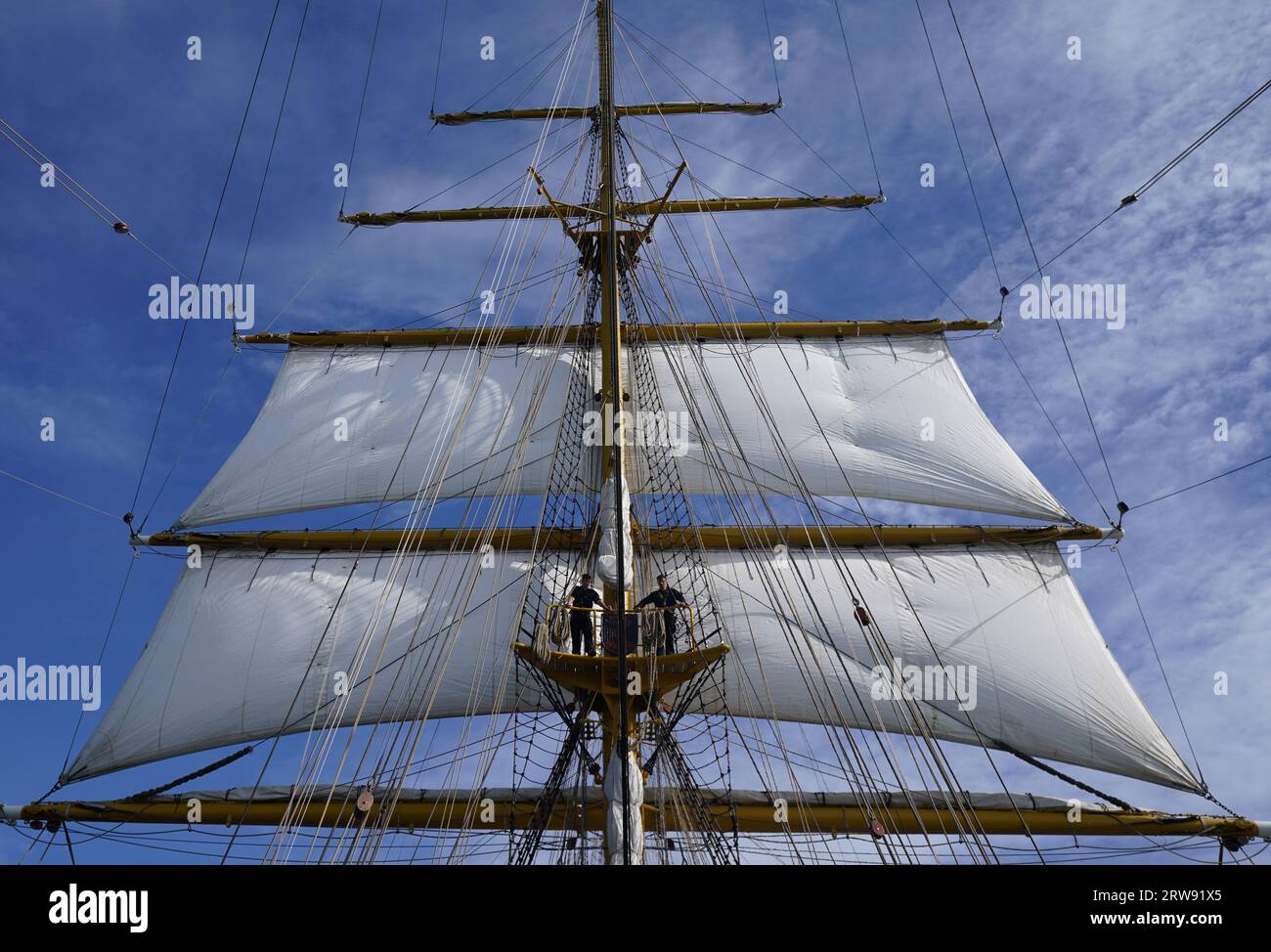 Kiel, Germany. 14th Sep, 2023. Two sails of the sail training ship ...