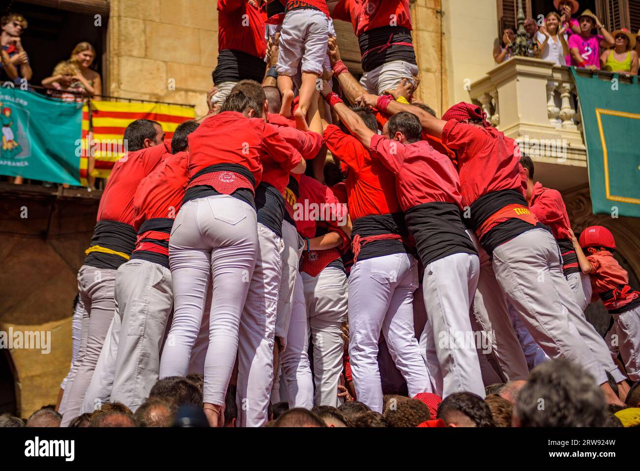 Castells (human towers) on the Sant Fèlix day of 2022. The main ...