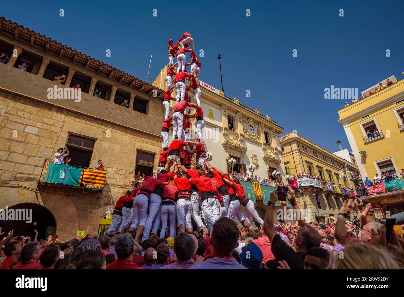 Castells (human towers) on the Sant Fèlix day of 2022. The main ...