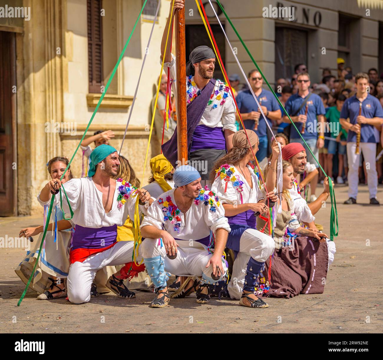 Castells (human towers) on the Sant Fèlix day of 2022. The main ...