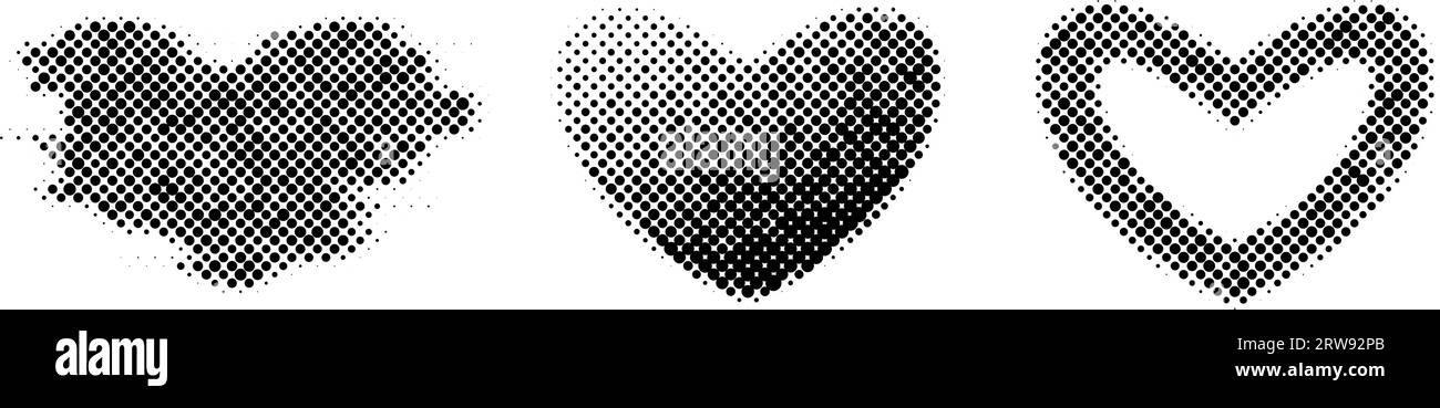 Halftone hearts set. Dotted grunge heart shapes collection for template ...