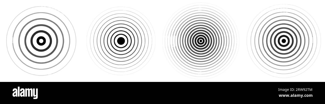 Black concentric ripple circles set. Linear sound wave rings collection ...