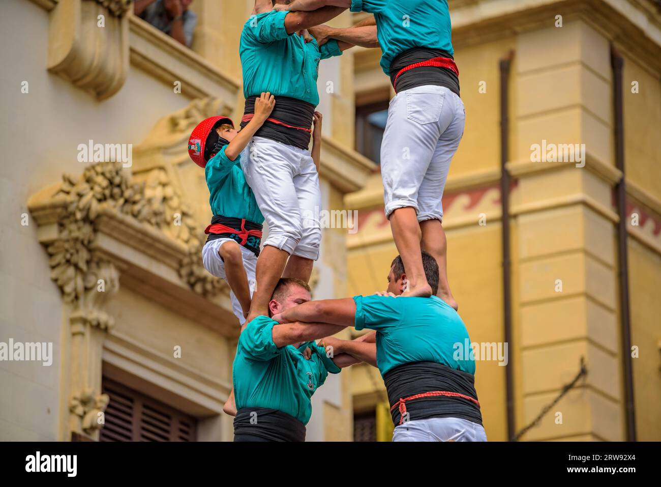 Castells (human towers) on the Sant Fèlix day of 2022. The main ...