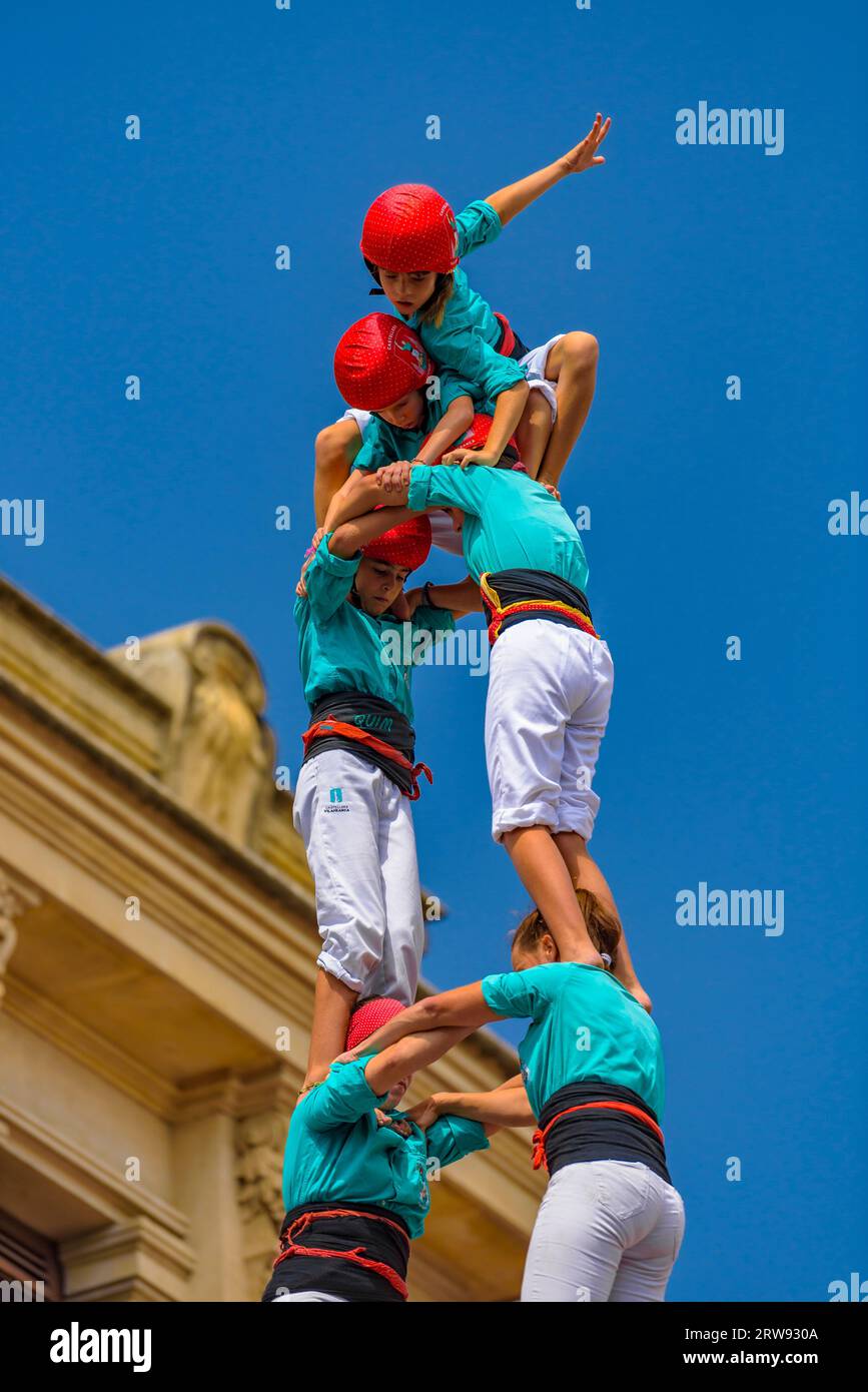 Castells (human towers) on the Sant Fèlix day of 2022. The main ...