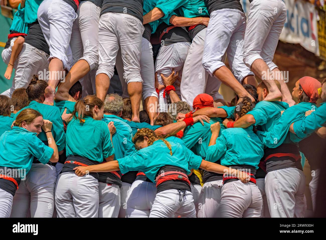 Castells (human towers) on the Sant Fèlix day of 2022. The main ...