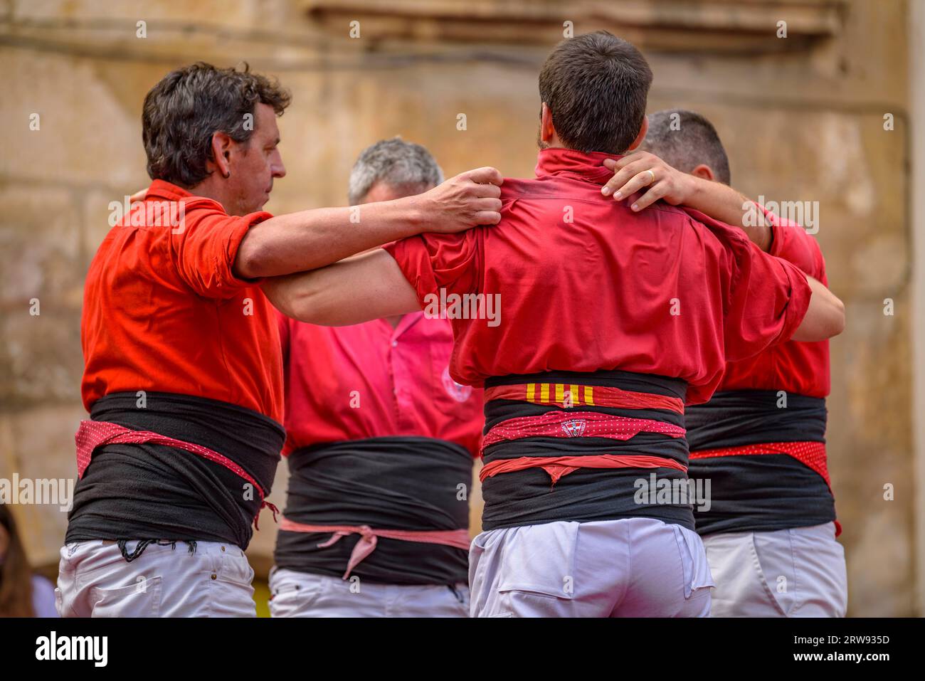 Castells (human towers) on the Sant Fèlix day of 2022. The main ...