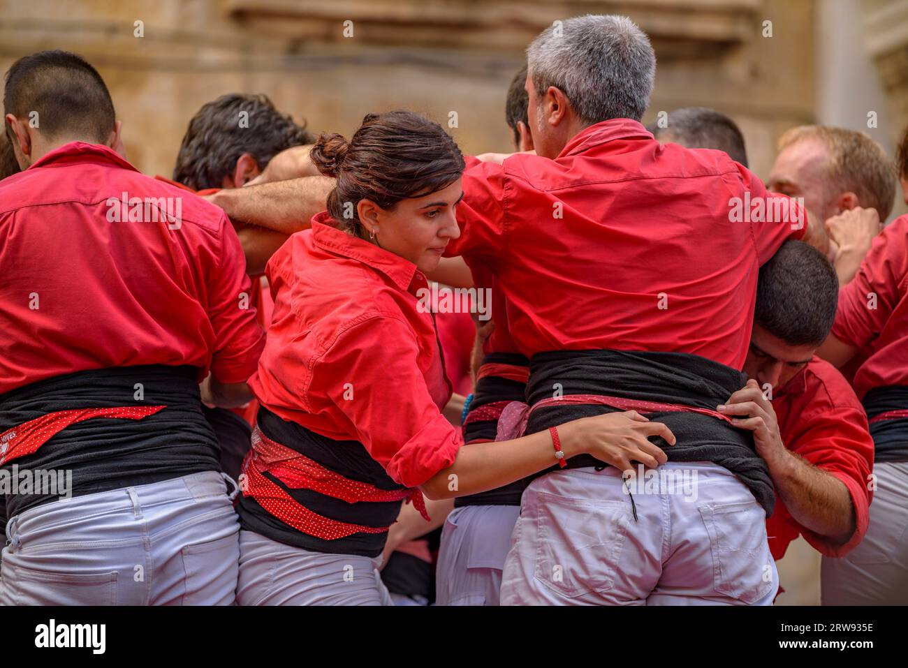 Castells (human towers) on the Sant Fèlix day of 2022. The main ...