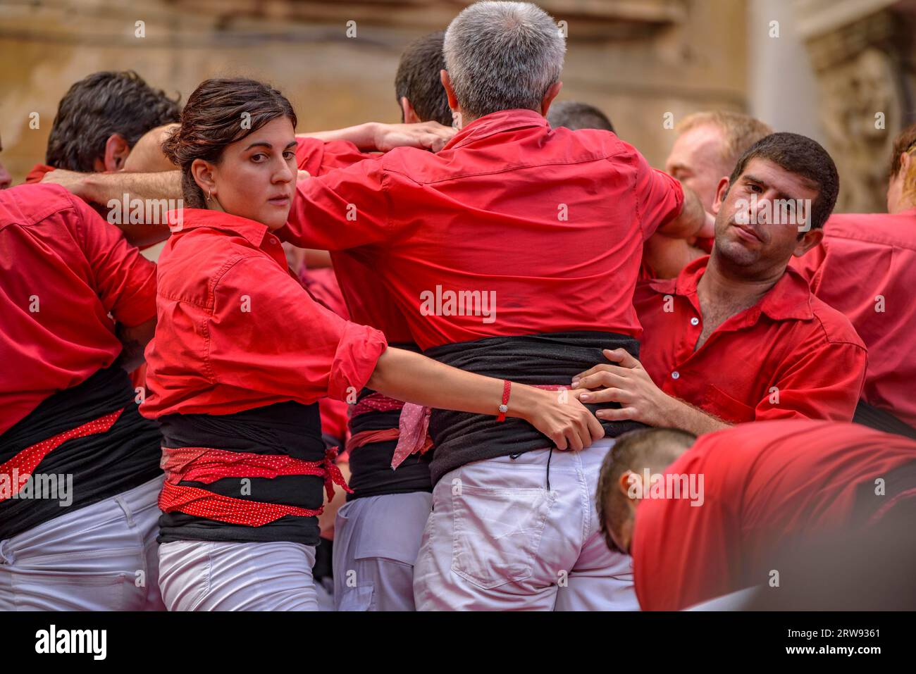 Castells (human towers) on the Sant Fèlix day of 2022. The main ...