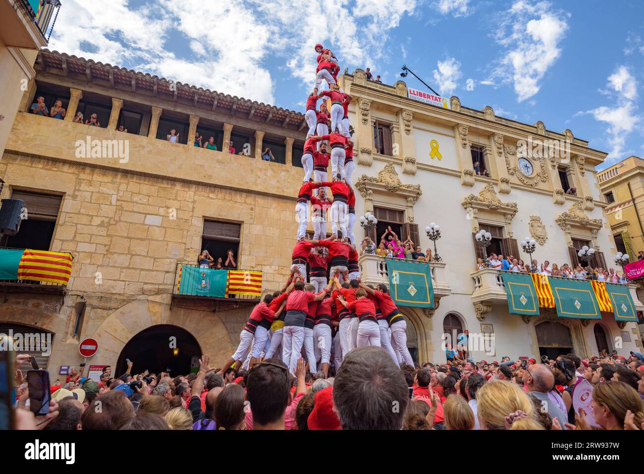 Castells (human towers) on the Sant Fèlix day of 2022. The main ...
