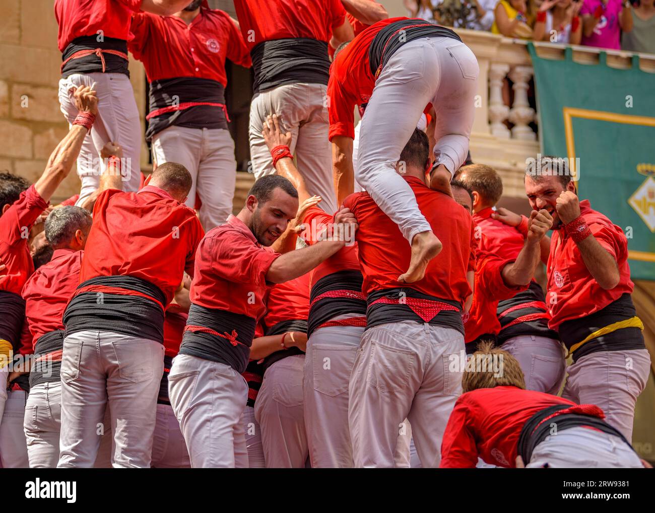 Castells (human towers) on the Sant Fèlix day of 2022. The main ...
