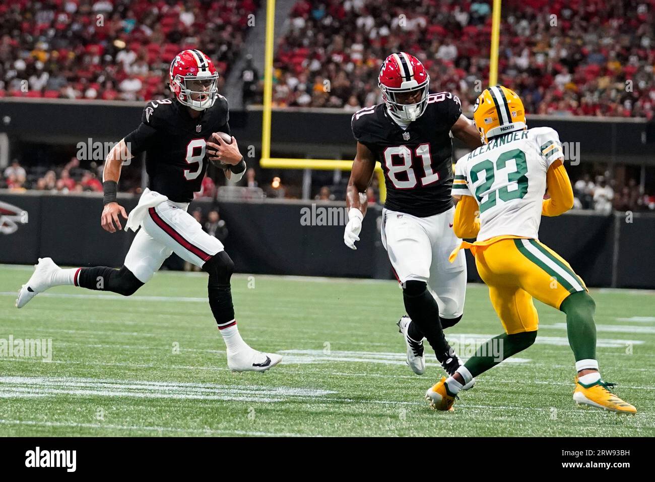 Atlanta Falcons quarterback Desmond Ridder (9) runs against the Green ...