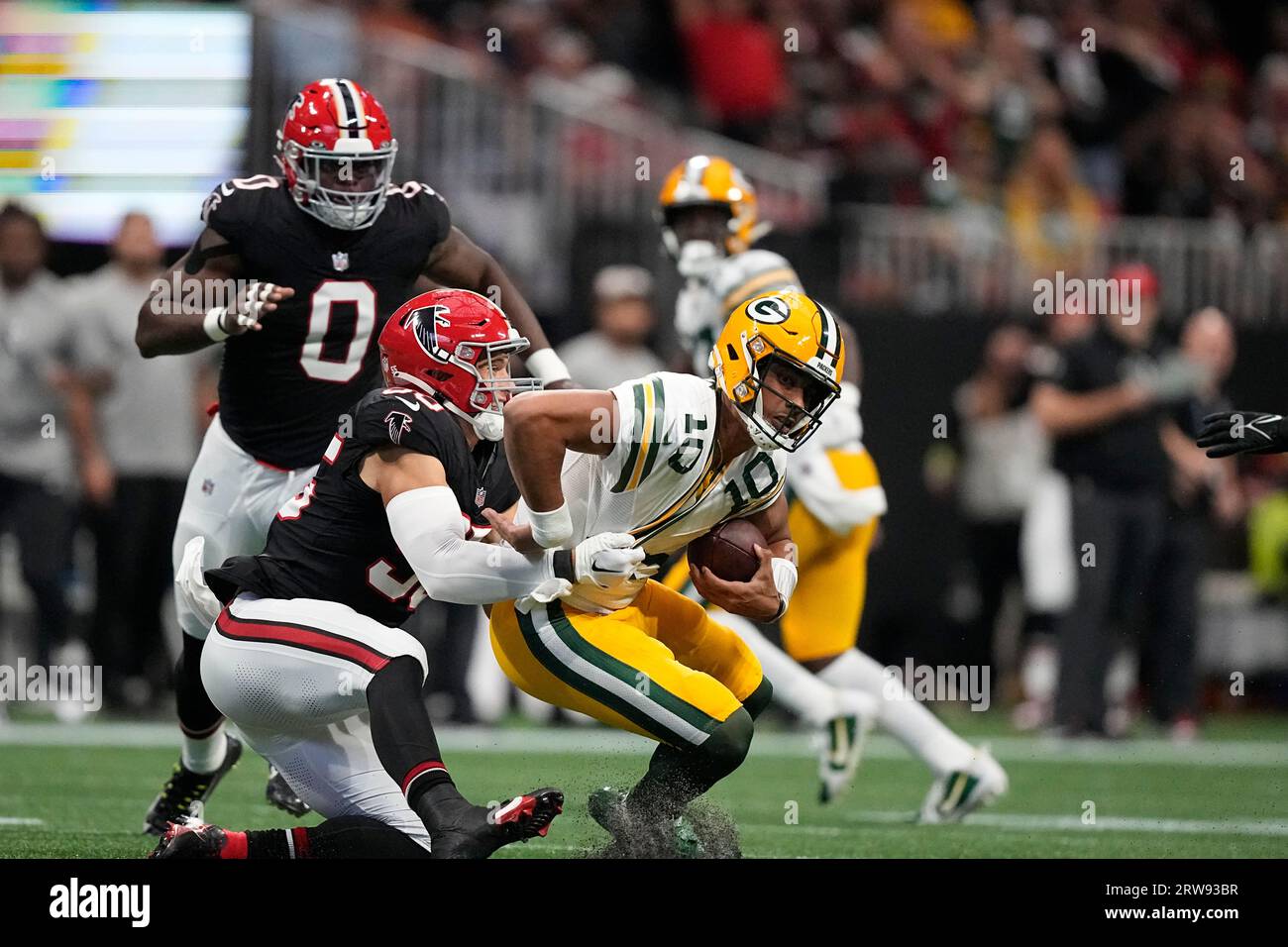 Atlanta Falcons linebacker Kaden Elliss (55) sacks Green Bay Packers ...