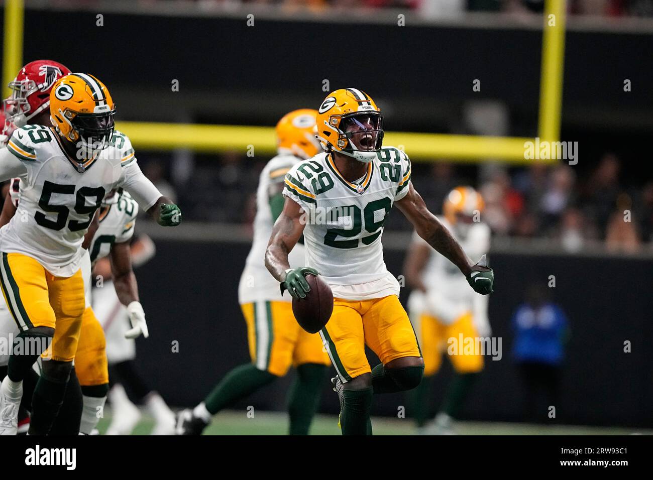 Green Bay Packers cornerback Rasul Douglas (29) celebrates his ...