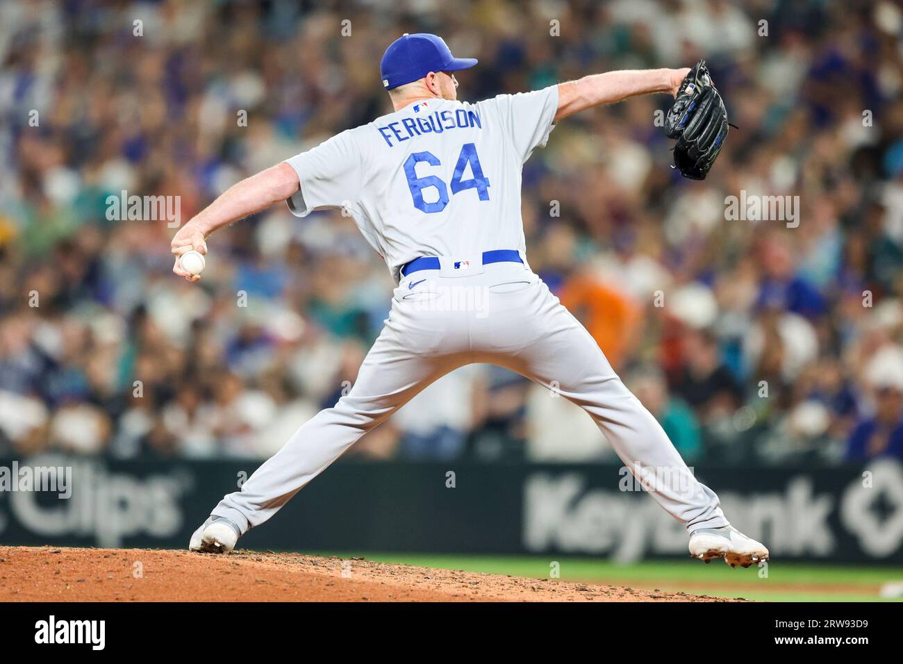 Los Angeles Dodgers relief pitcher Caleb Ferguson pitches against the ...