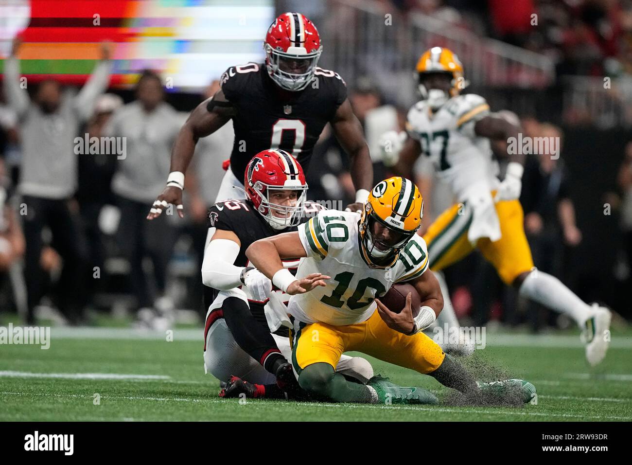 Atlanta Falcons linebacker Kaden Elliss (55) sacks Green Bay Packers ...