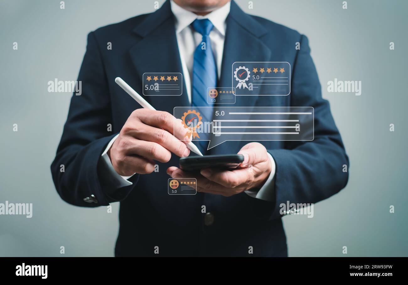 Businessman using the phone to check customer service. Customer ...
