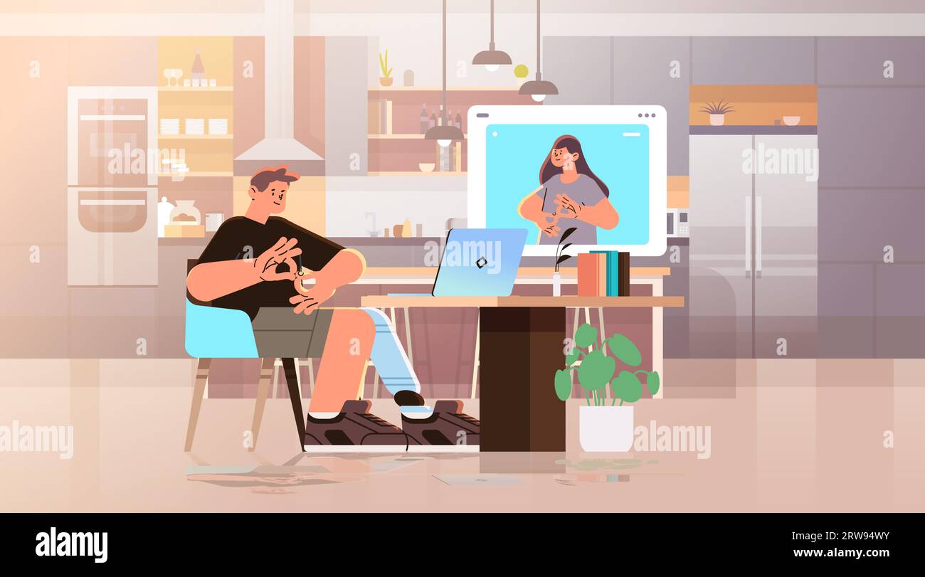 deaf man with replaced robotic leg communicate with woman using sign ...