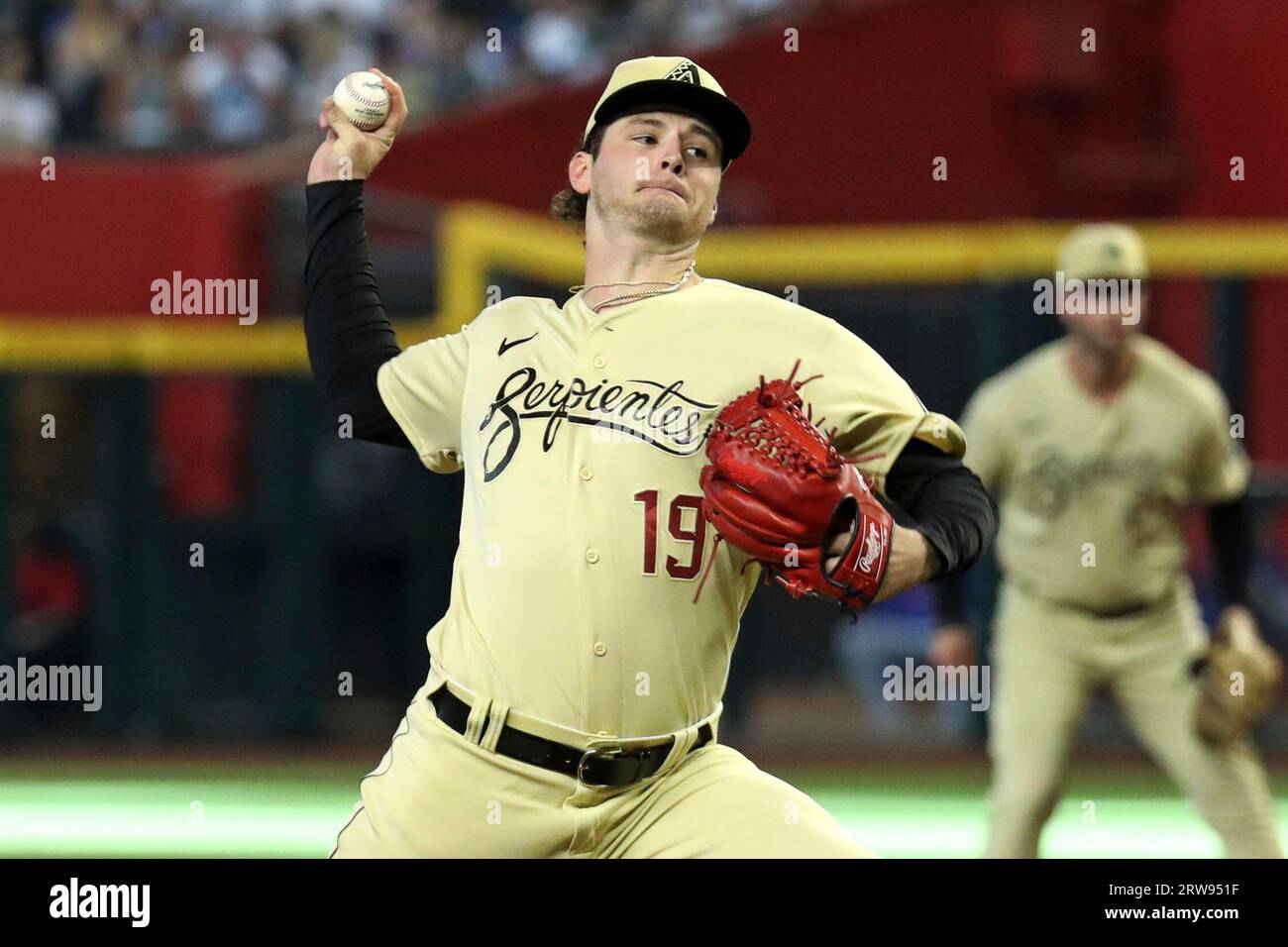 PHOENIX, AZ - SEPTEMBER 17: Arizona Diamondbacks starting pitcher Ryne Nelson (19) gets the ...