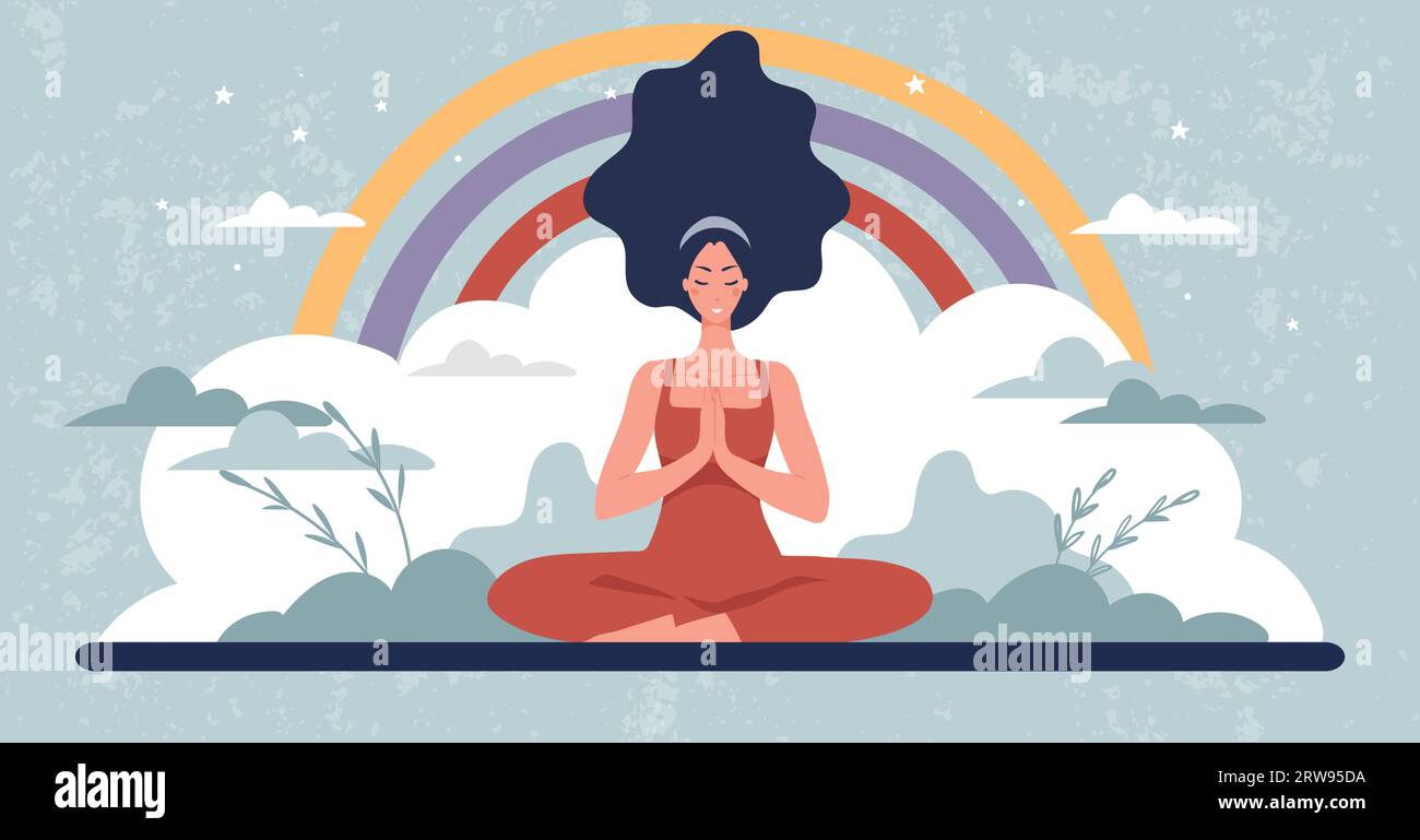 Meditating woman banner, concept of mental health, spiritual harmony ...