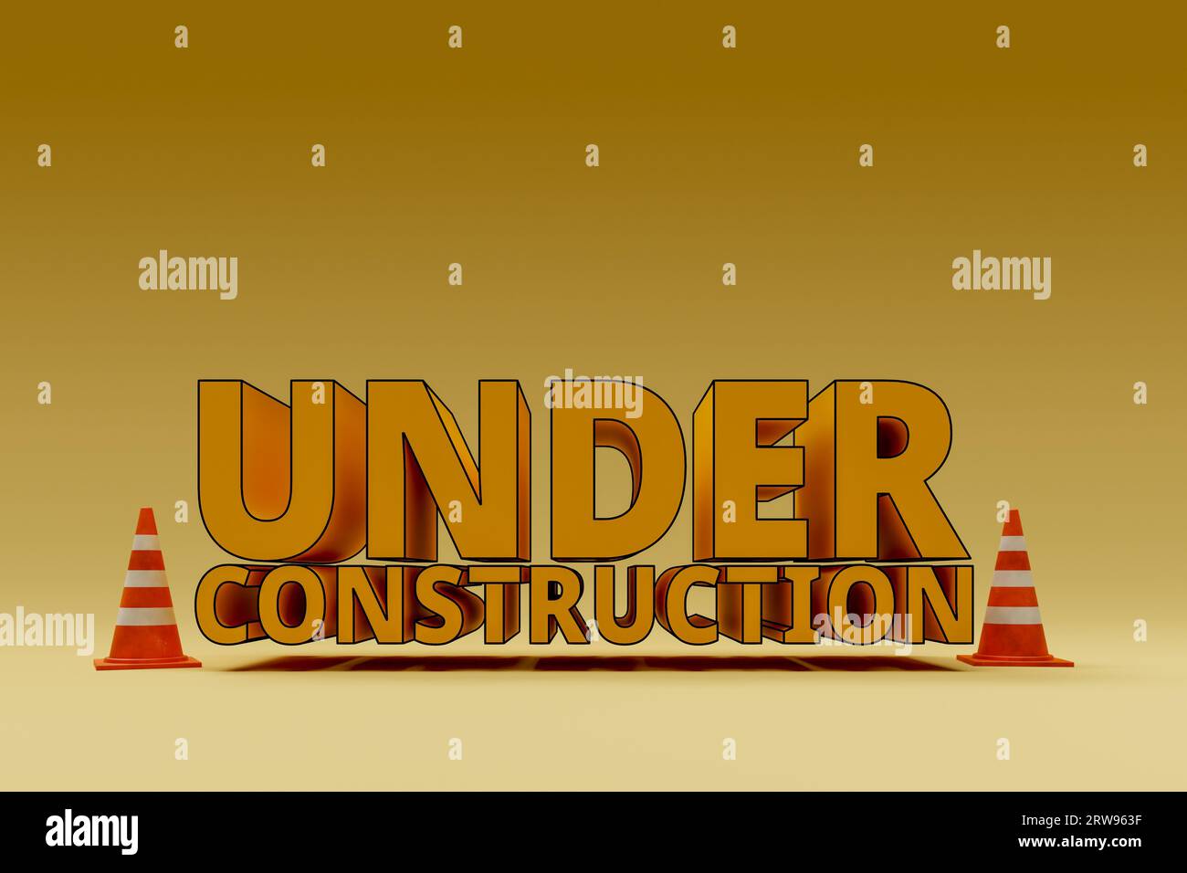 "Under Construction" written in 3D and traffic cone with red stripes ...