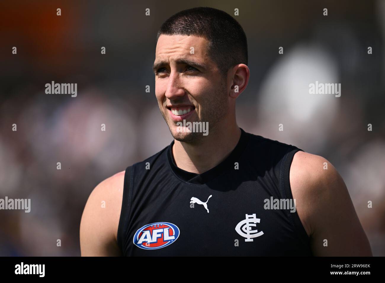 Melbourne, Australia. 18th Sep, 2023. Jacob Weitering of Carlton during an AFL training session ...