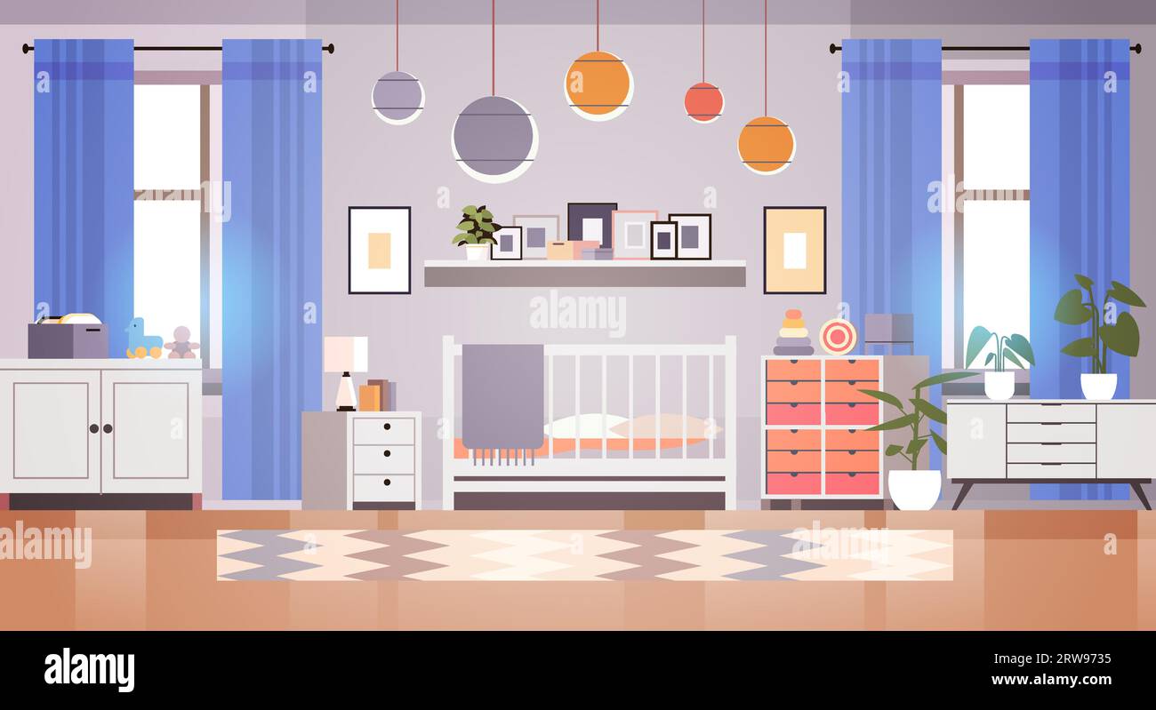kids room interior empty no people baby's bedroom with wooden crib ...