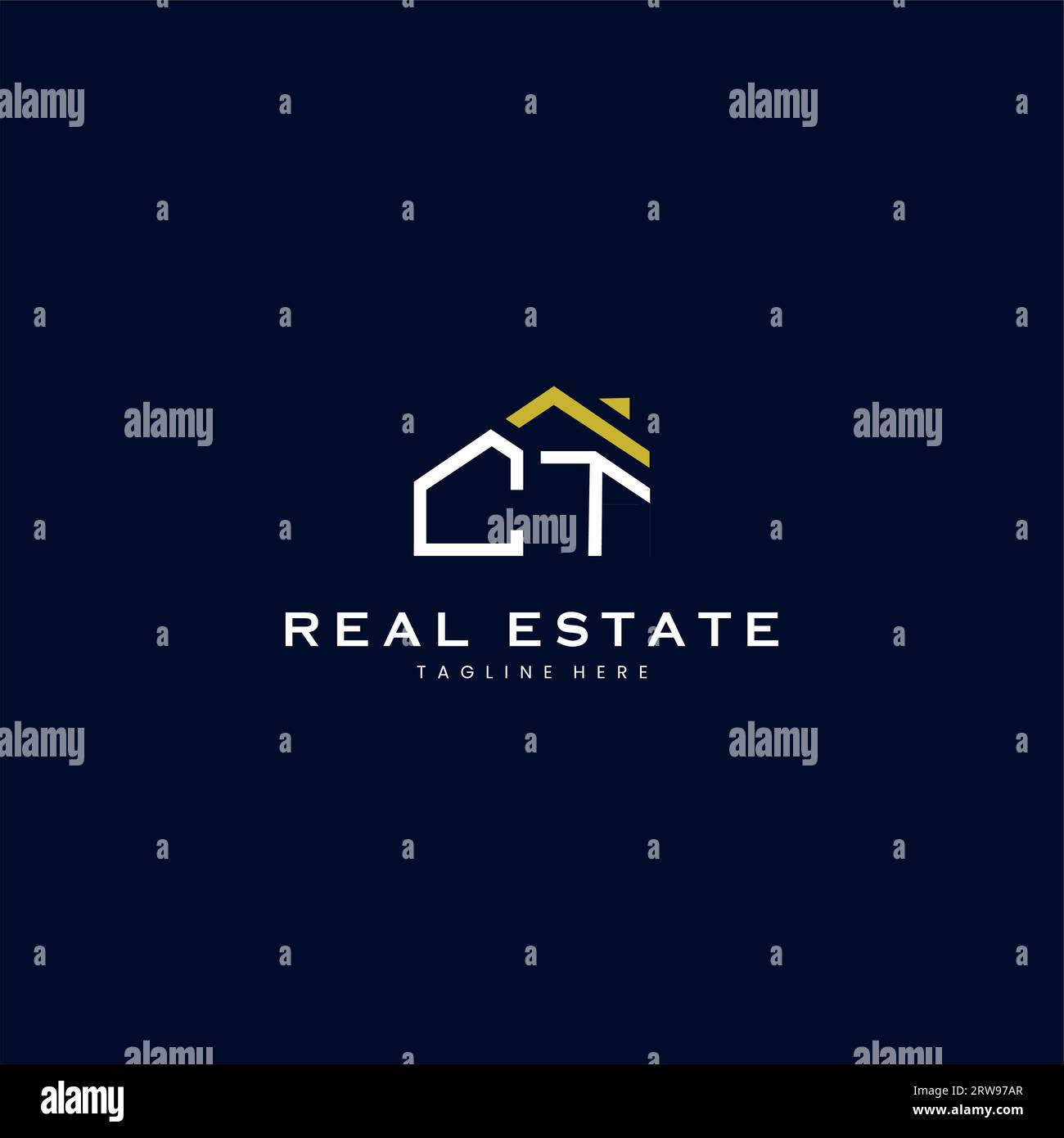 modern CT letter real estate logo in linear style with simple roof ...